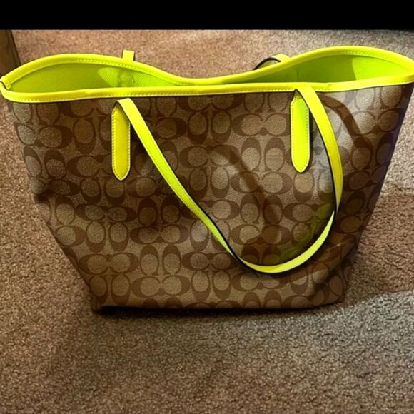 Coach | Bags | Gently Used Coach City Signature Canvas Tote Neon | Poshmark